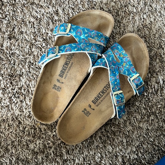 Birkenstock | Shoes | Birkenstock Blue Patterned Sandals | Poshmark